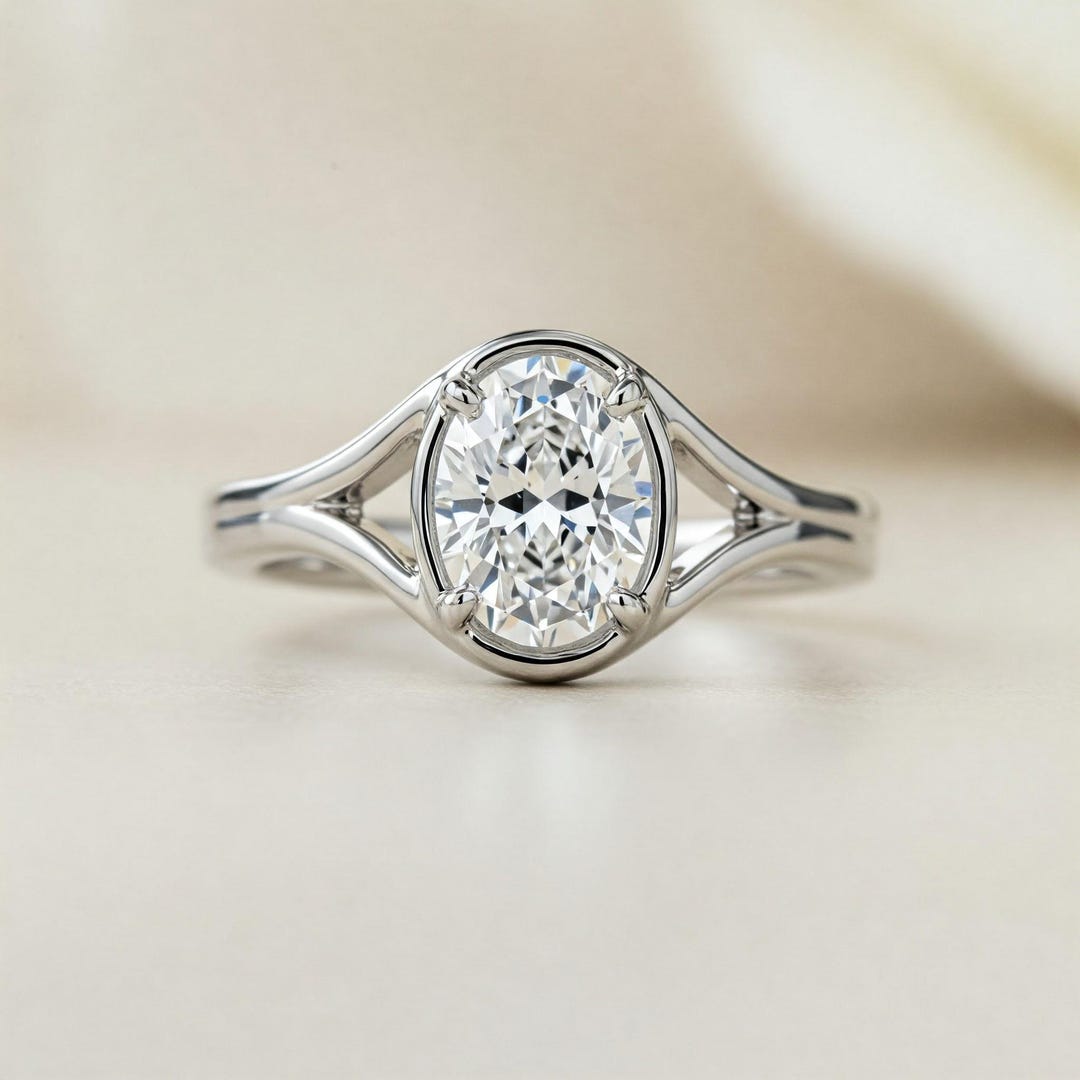 Solitaire Engagement Ring, Split Shank Wedding Ring, Oval Shape ...