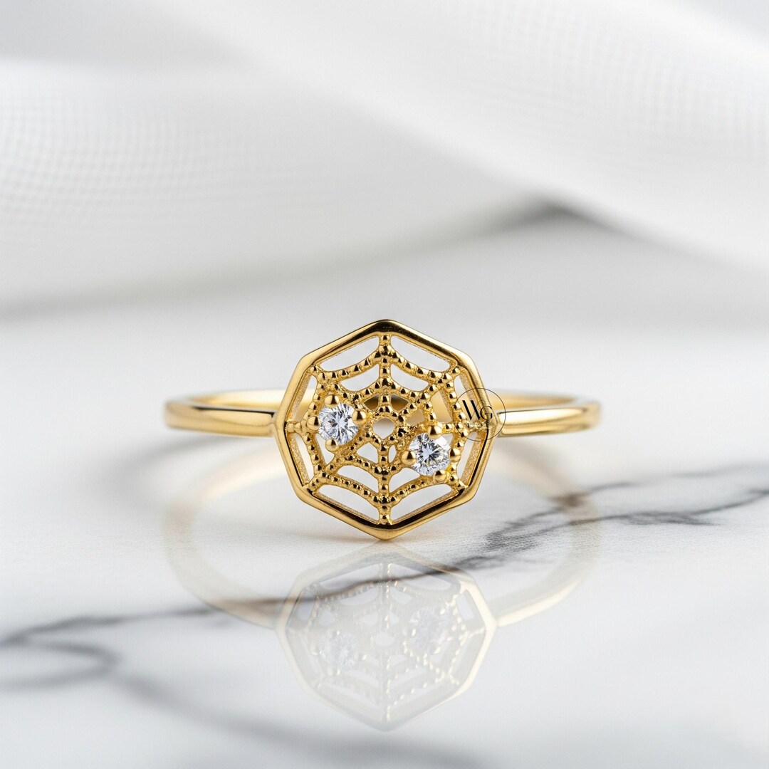 Spider Web Diamond Ring, Gothic Spooky Ring, Round Cut Moissanite Ring, Toi Et Moi Wedding Ring ...