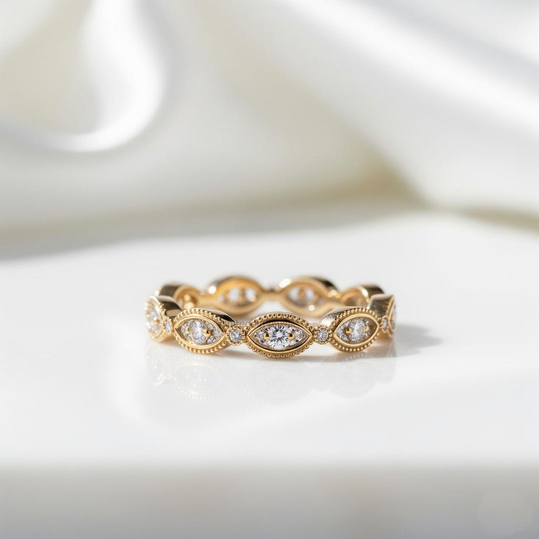 Full Eternity Wedding Band, Minimalist Band, Round Shape Moissanite ...