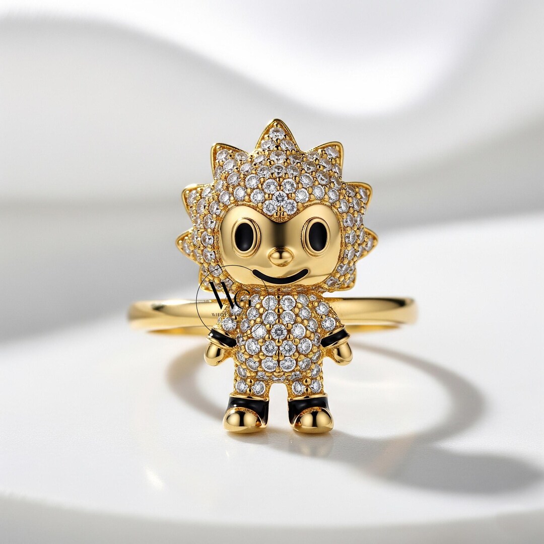 Labubu Diamond Ring, Hedgehog Ring, Round Shape Moissanite Ring, the ...