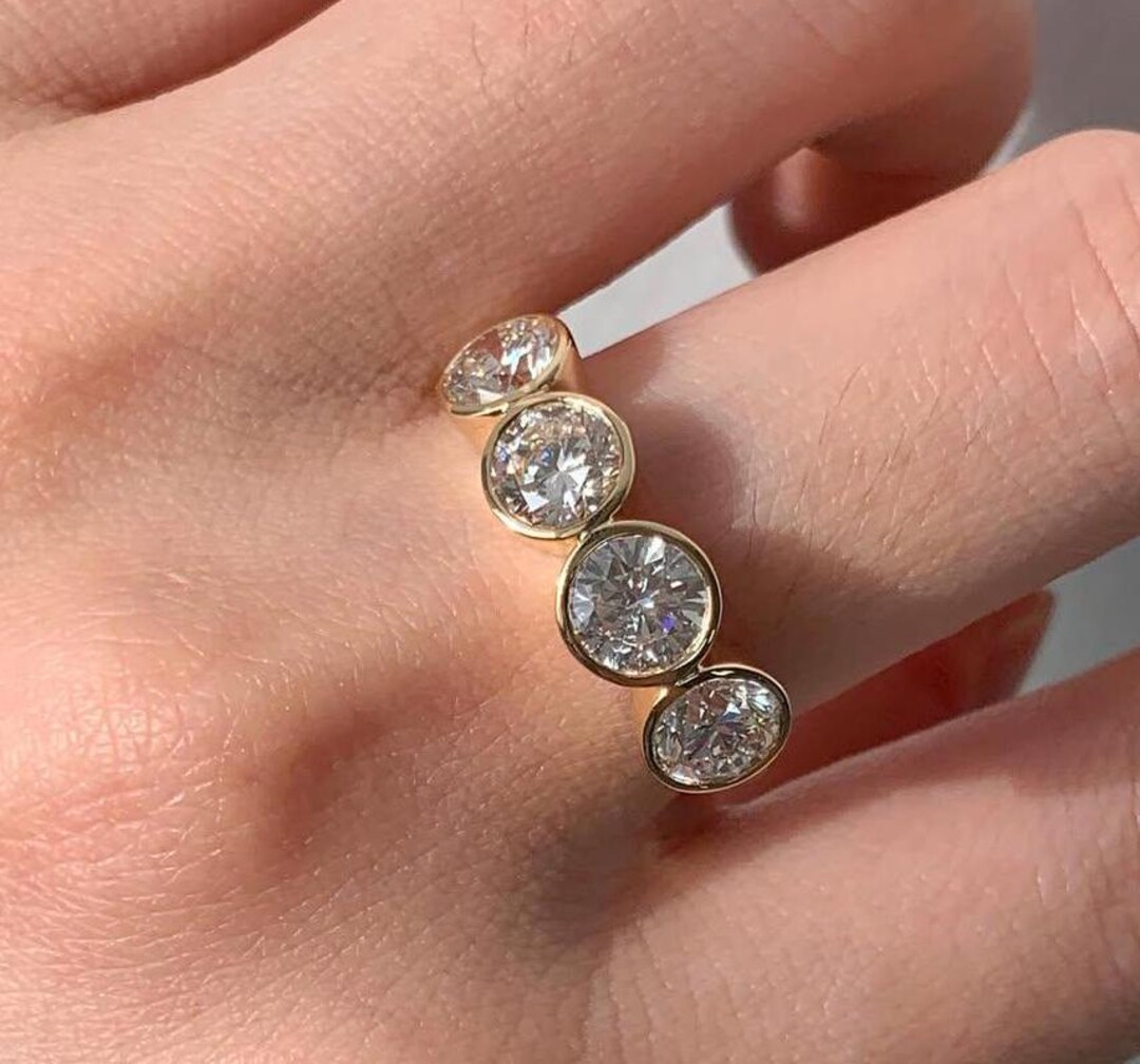 Four Stone Engagement Ring, Round Shape Moissanite Ring, Half-eternity ...