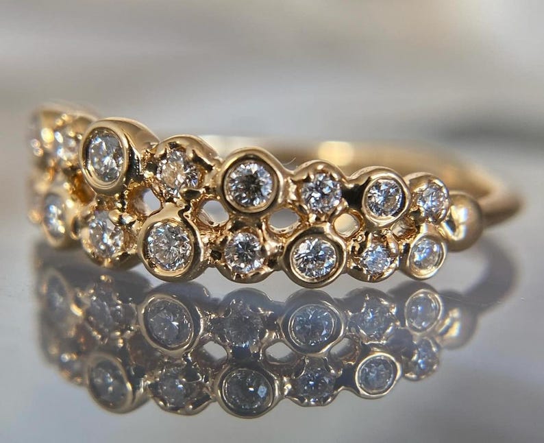 Double Row Engagement Ring, Bezel Set Wedding Ring, Round Shape ...