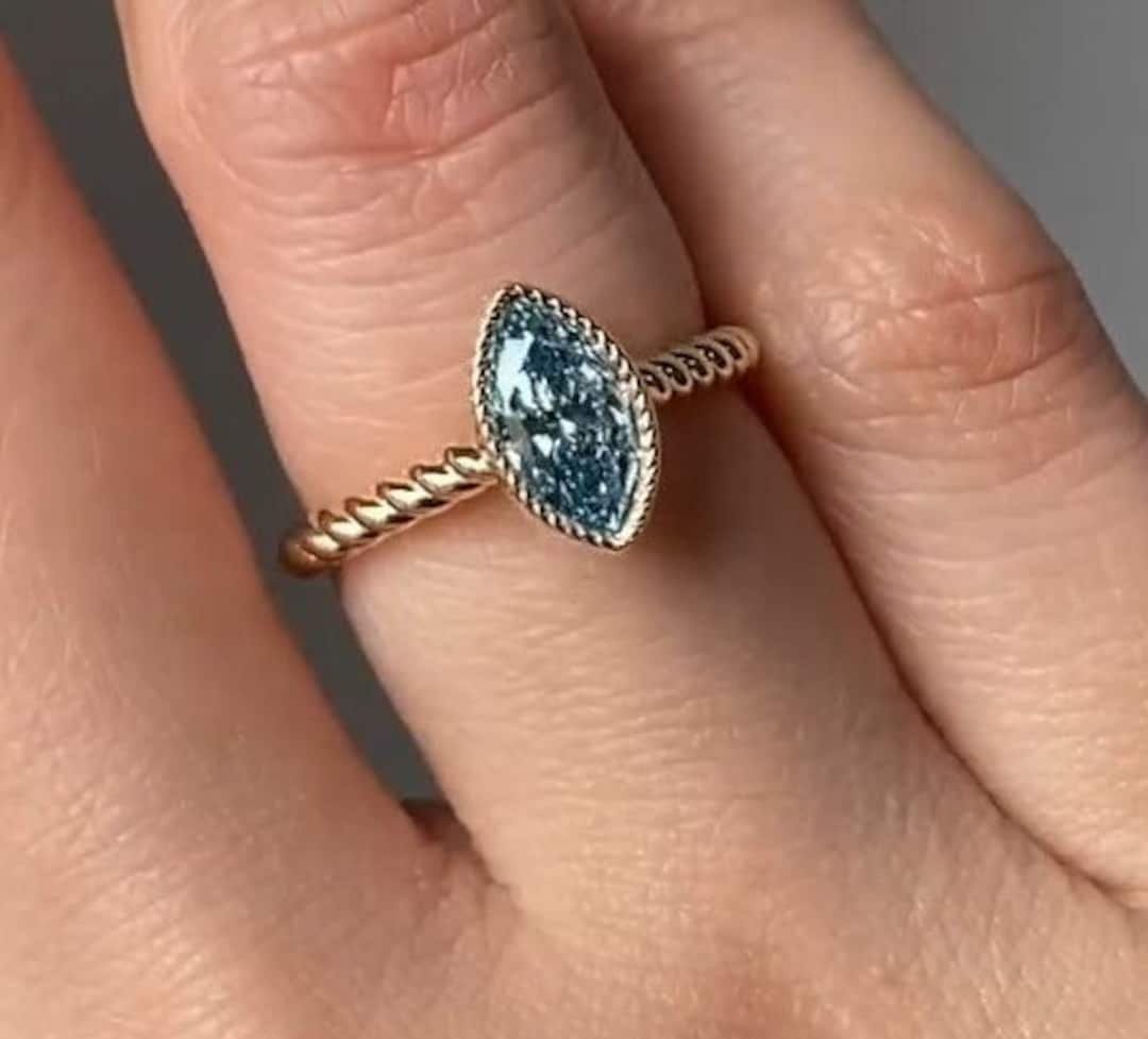 Twisted Rope Wire Wedding Ring, Solitaire Marquise Cut Engagement Ring ...