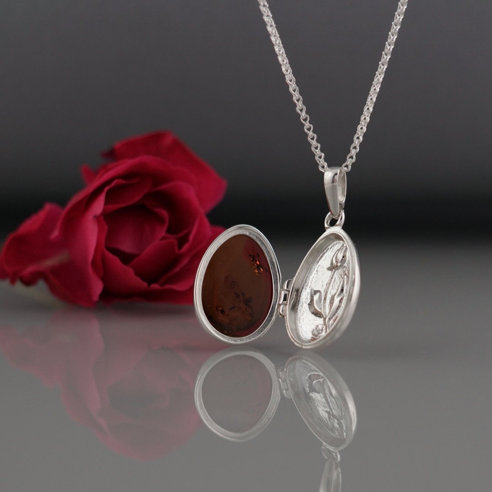 Baltic Amber Locket Necklace Sterling Silver Locket Pendant - Etsy