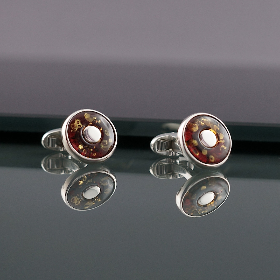 Round Cufflinks With Amber Stones, Amber Cufflinks, Gemstone Cufflinks ...