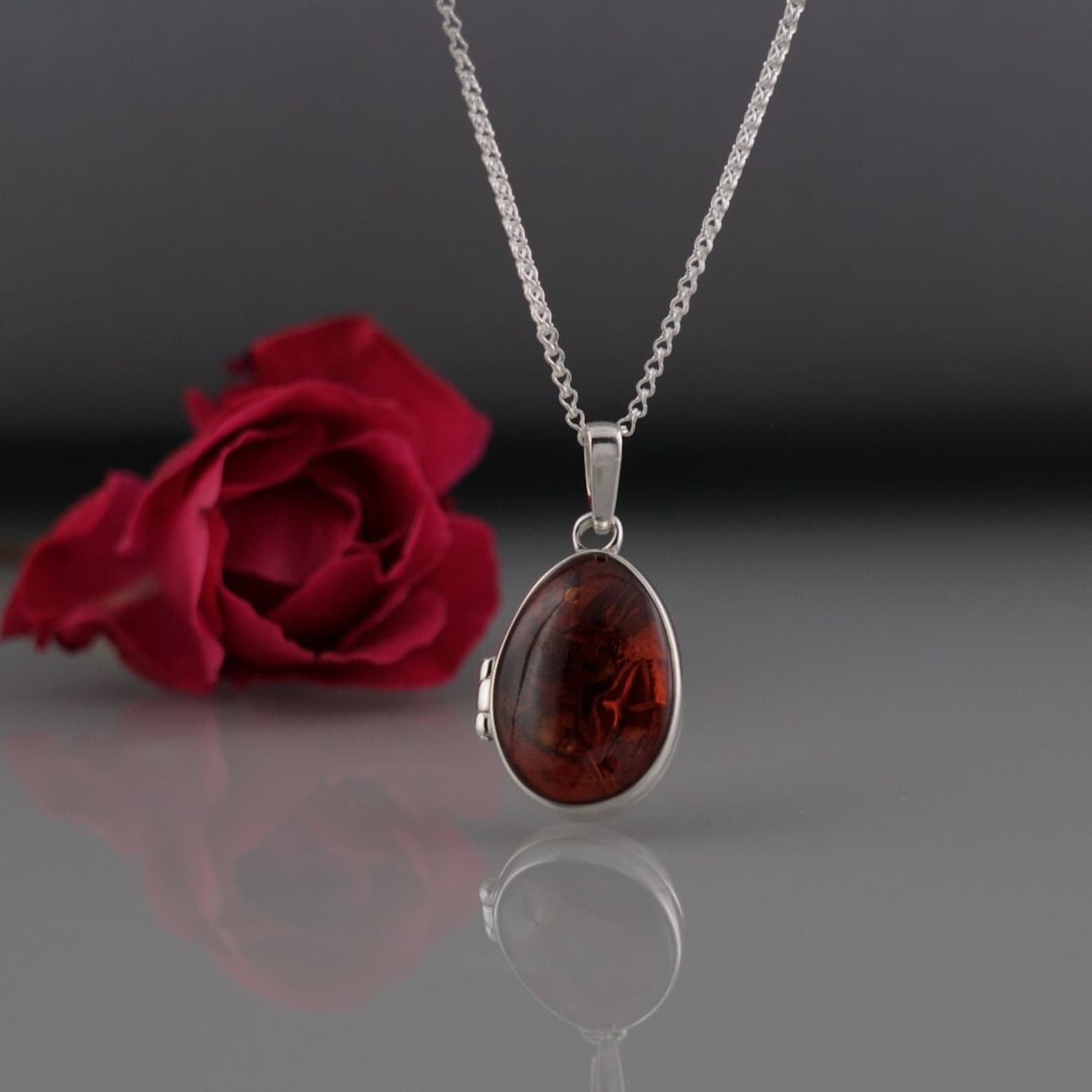 Baltic Amber Locket Necklace Sterling Silver Locket Pendant - Etsy