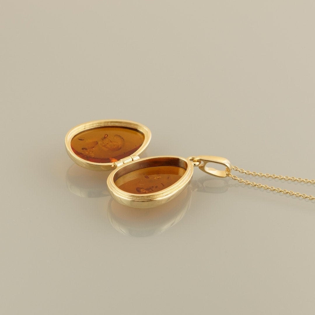 Gold Amber Amber Locket Pendant Gold Plated Sterling Silver - Etsy