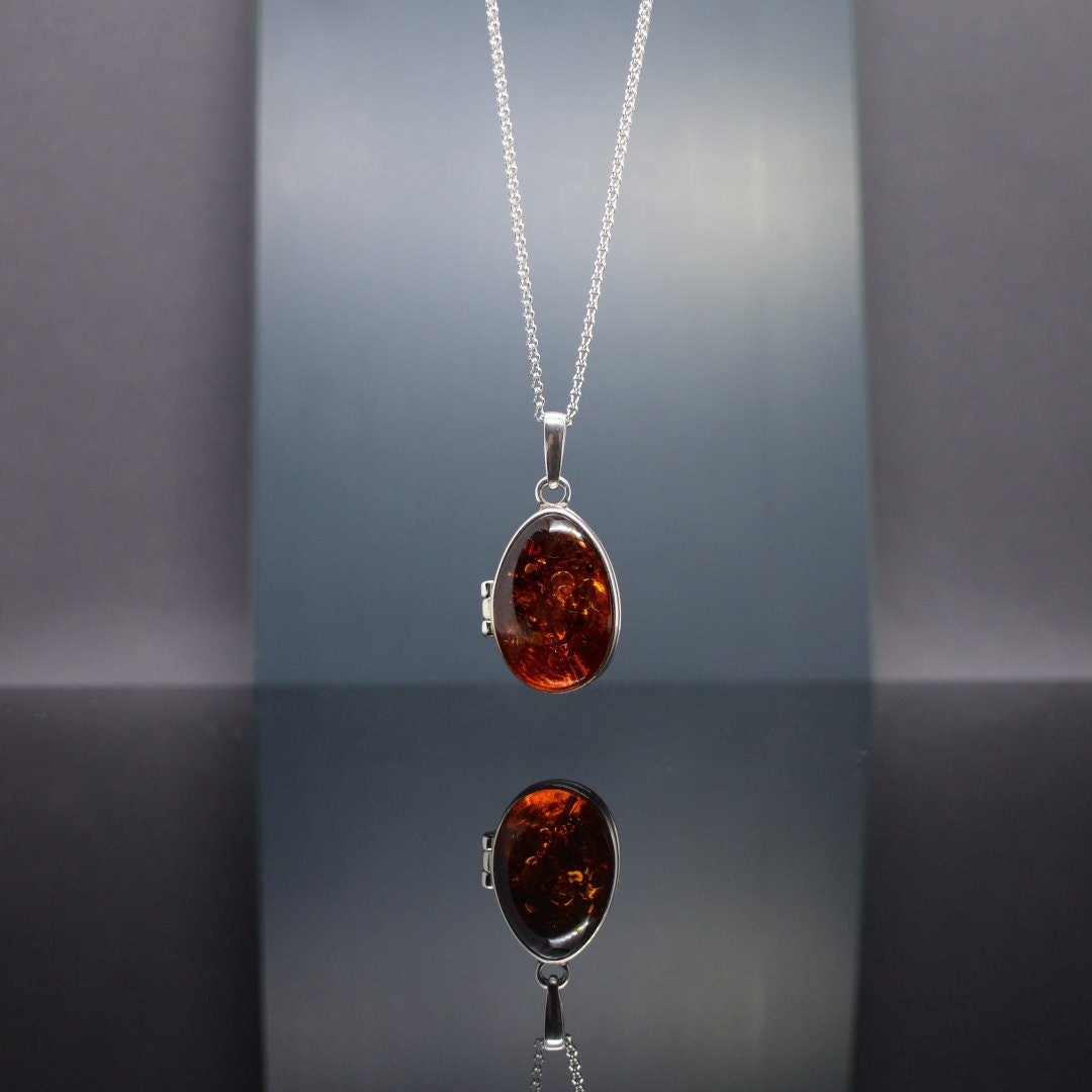 Baltic Amber Locket Necklace Sterling Silver Locket Pendant - Etsy