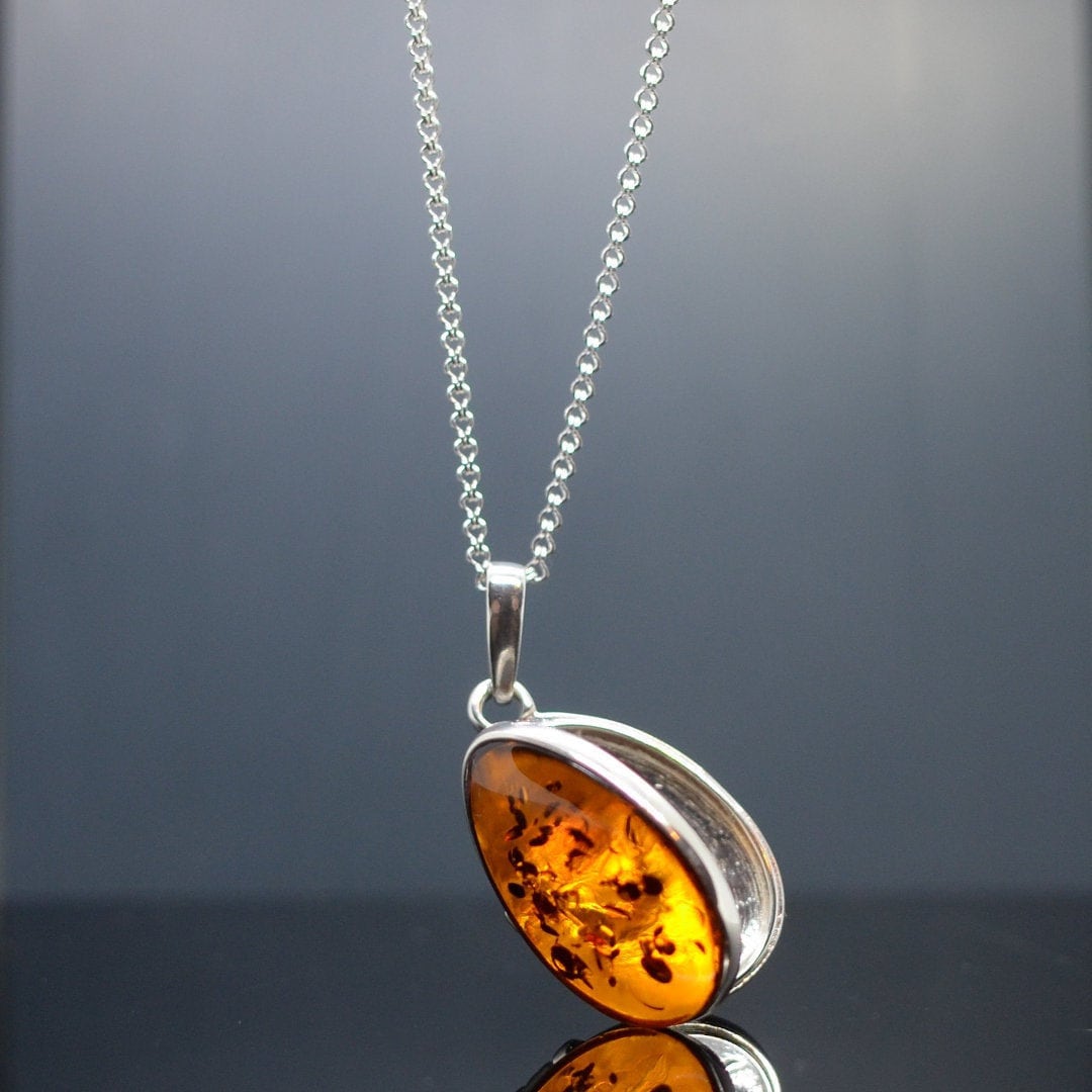 Baltic Amber Locket Necklace Sterling Silver Locket Pendant | Etsy