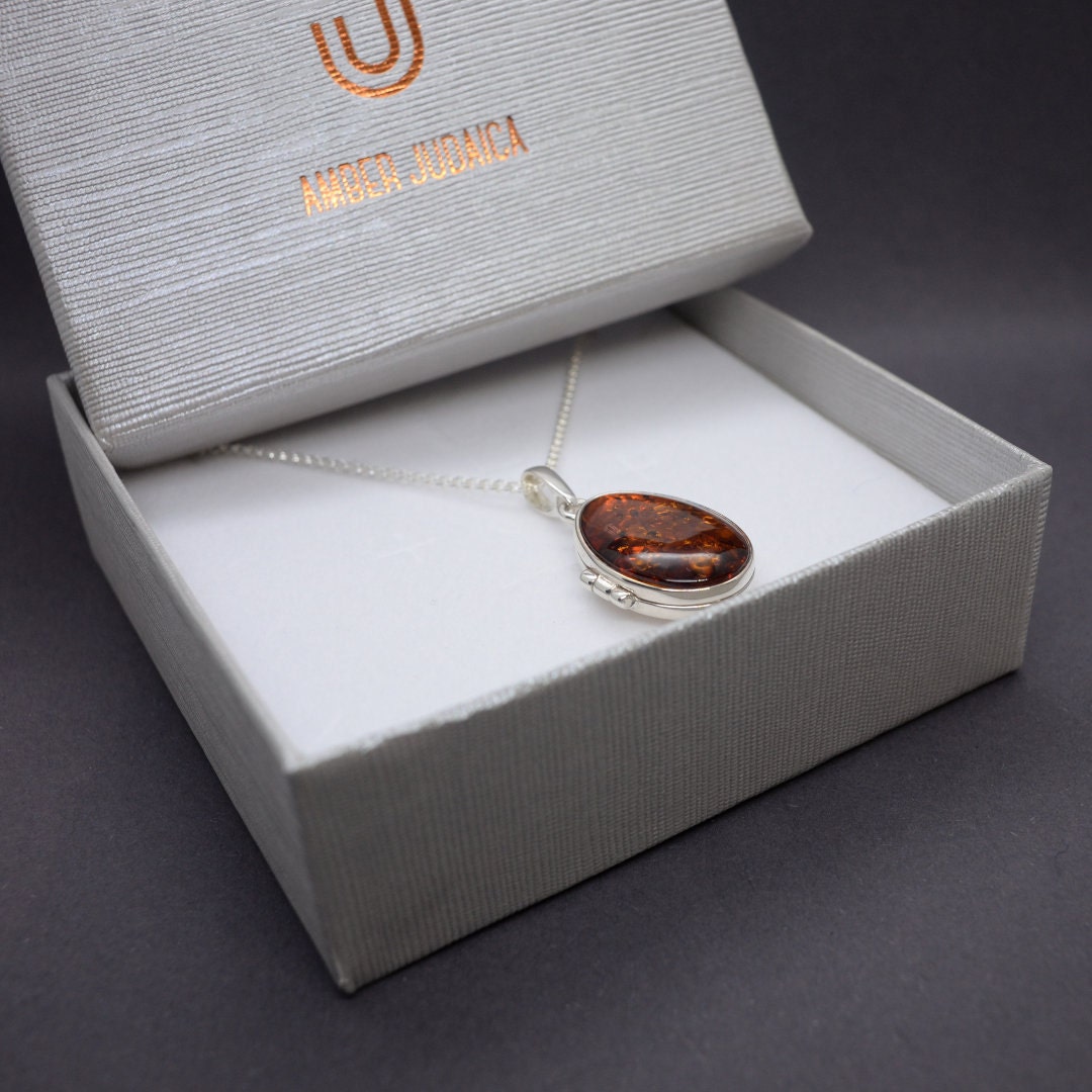 Baltic Amber Locket Necklace Sterling Silver Locket Pendant | Etsy