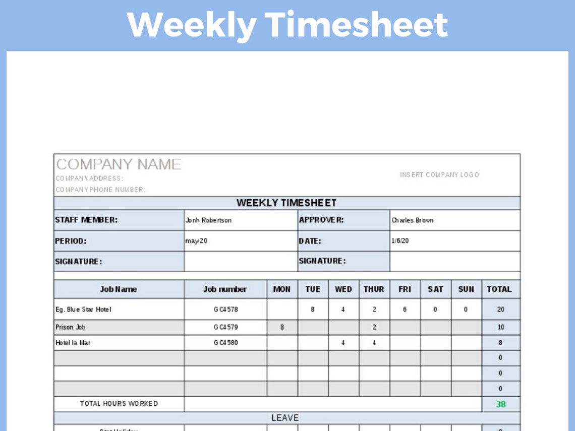 Weekly Timesheet Template, PROJECT MANAGEMENT - Etsy New Zealand