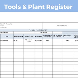 Tools & Plant Register Template, PROJECT MANAGEMENT - Etsy