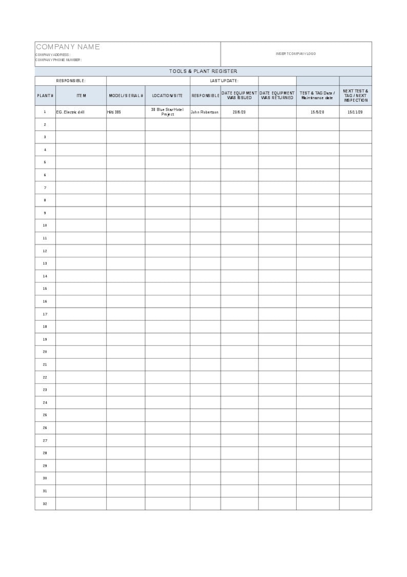Tools & Plant Register Template, PROJECT MANAGEMENT - Etsy Australia