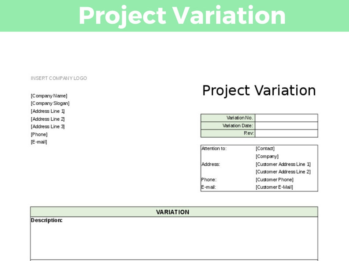 Project Variation Template + (free Variation Register), PROJECT ...