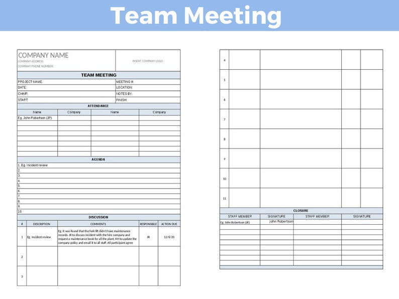 Team Meeting Template, PROJECT MANAGEMENT - Etsy
