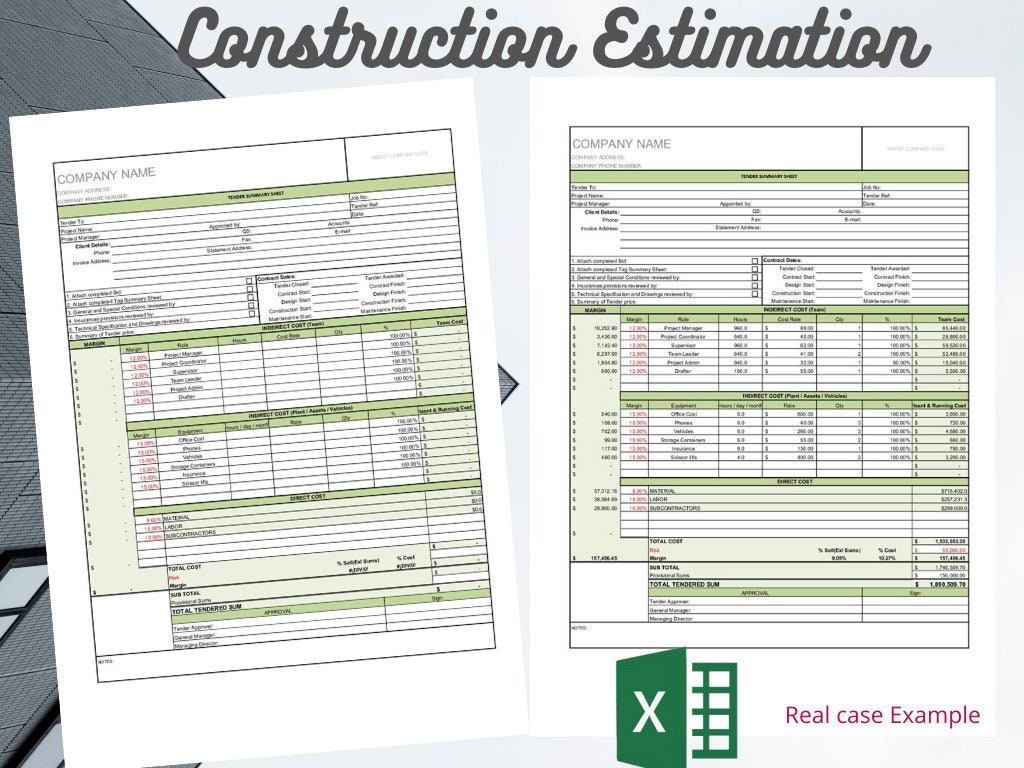 Construction Estimation Template - Etsy