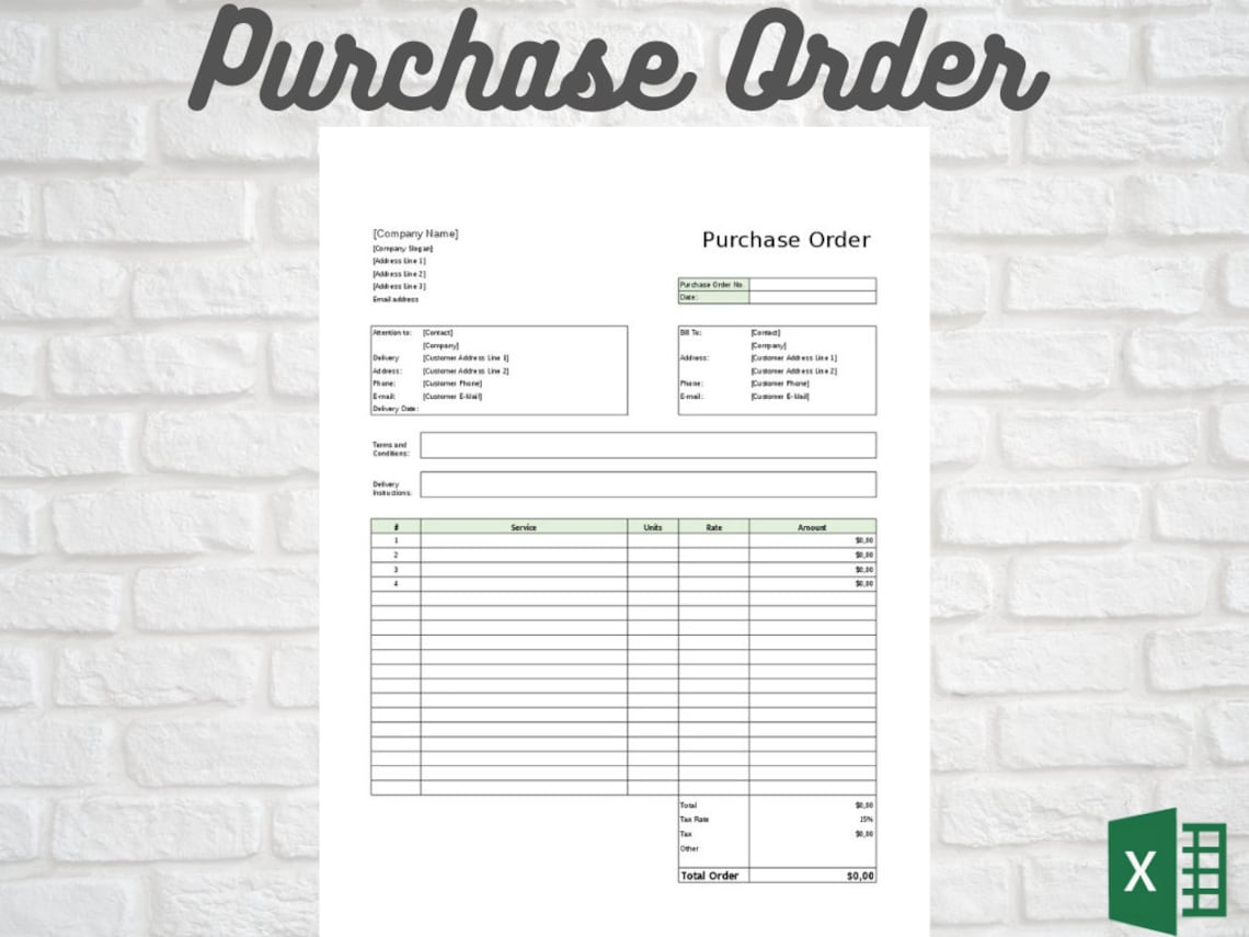 Purchase Order Template, PROJECT MANAGEMENT - Etsy