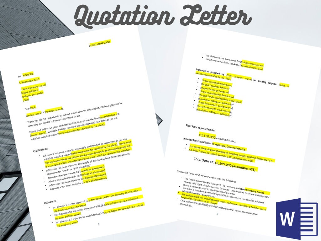 Quotation Letter, Project Management - Etsy