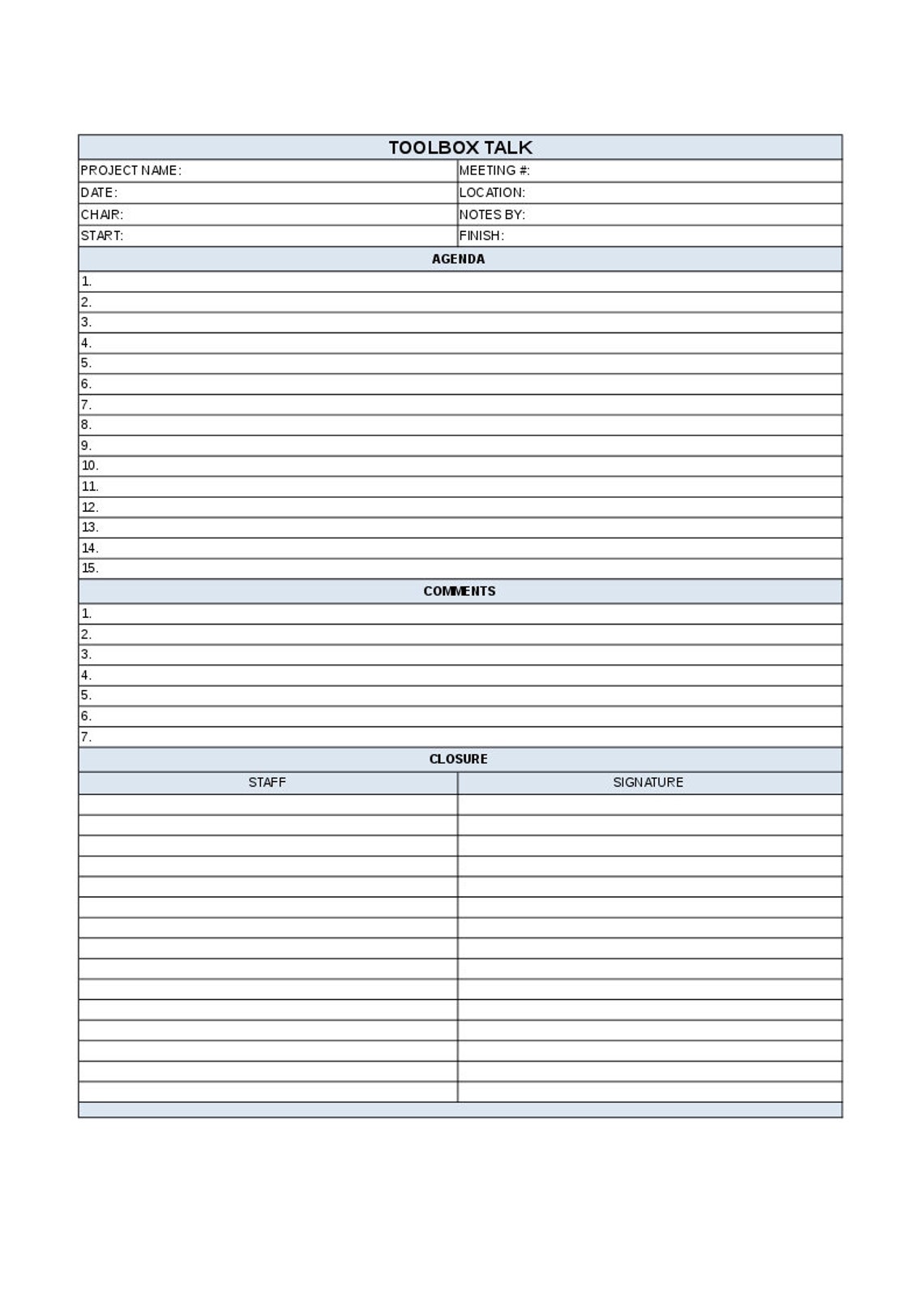 Toolbox Talk Template, PROJECT MANAGEMENT - Etsy