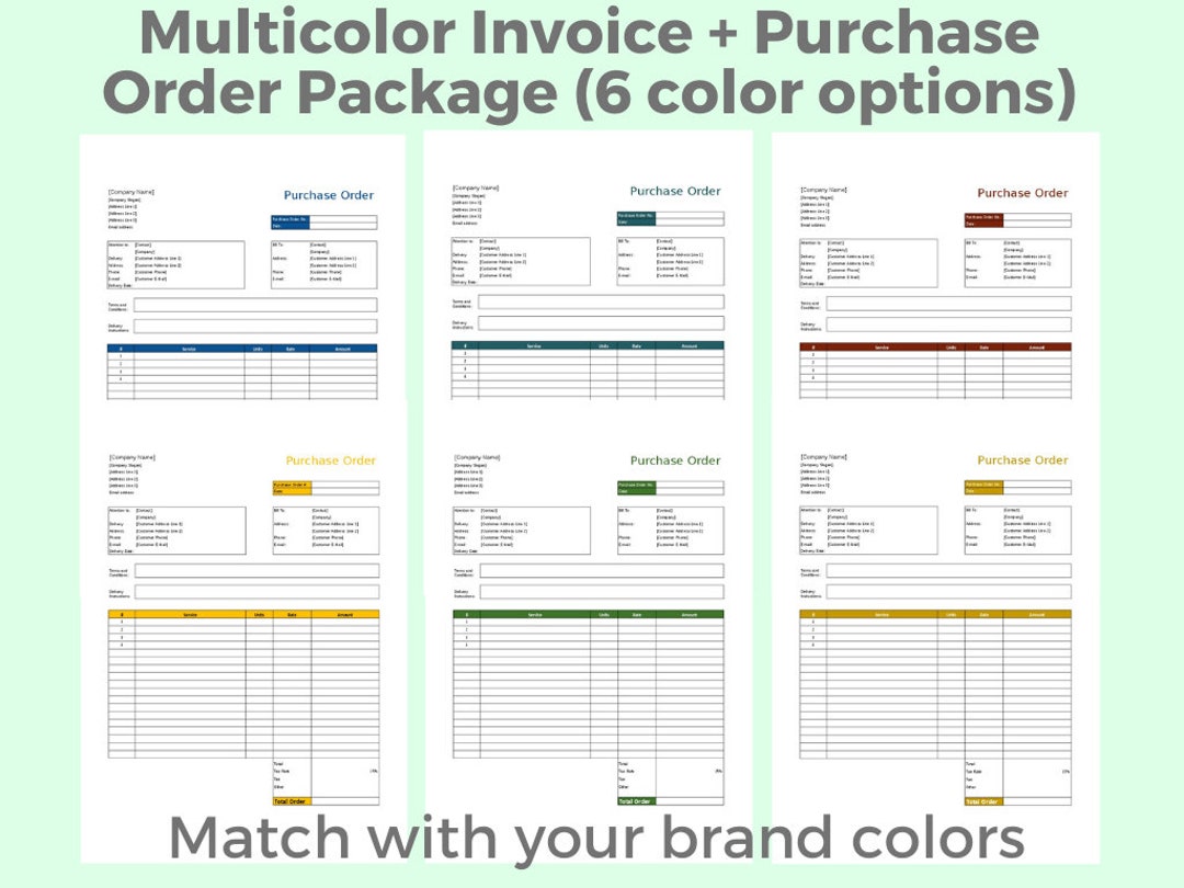 Multicolor Invoice Purchase Order Package 6 Color Options - Etsy