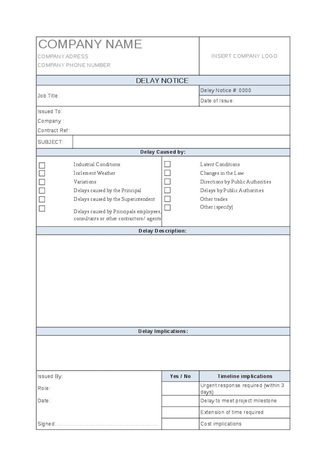 Delay Notice Template, PROJECT MANAGEMENT - Etsy