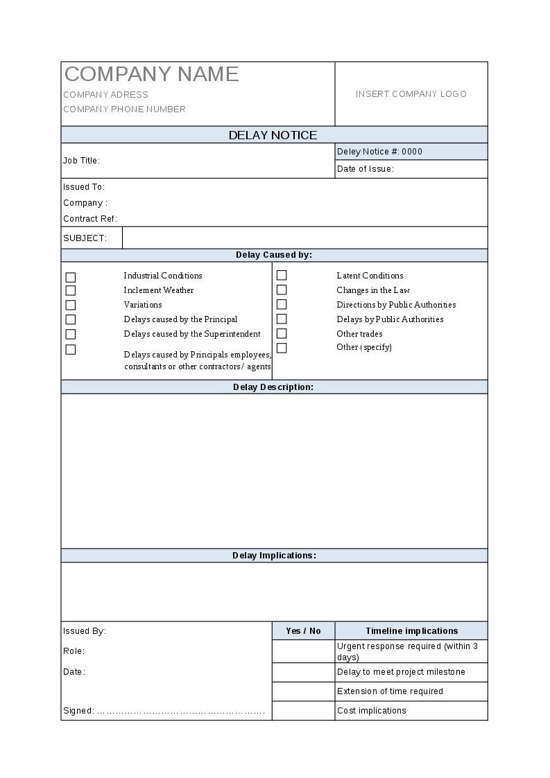 Delay Notice Template, PROJECT MANAGEMENT - Etsy
