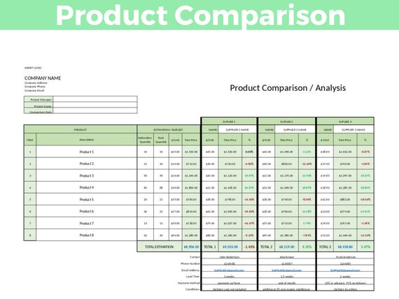 Product Comparison Excel Template