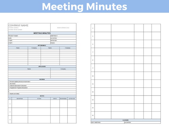 Project Meeting Minutes Template Excel