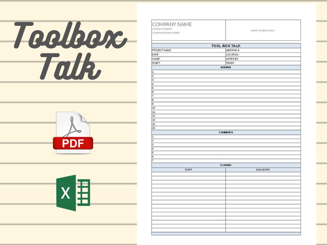 Toolbox Talk Template, PROJECT MANAGEMENT - Etsy