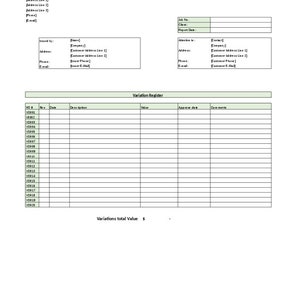 Project Variation Template + (free Variation Register), PROJECT ...