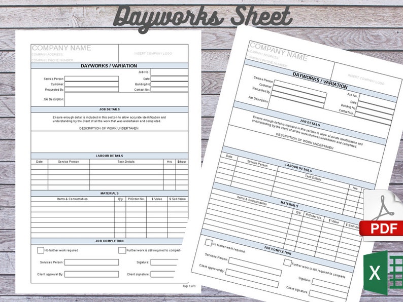 Dayworks Sheet Template, PROJECT MANAGEMENT - Etsy UK