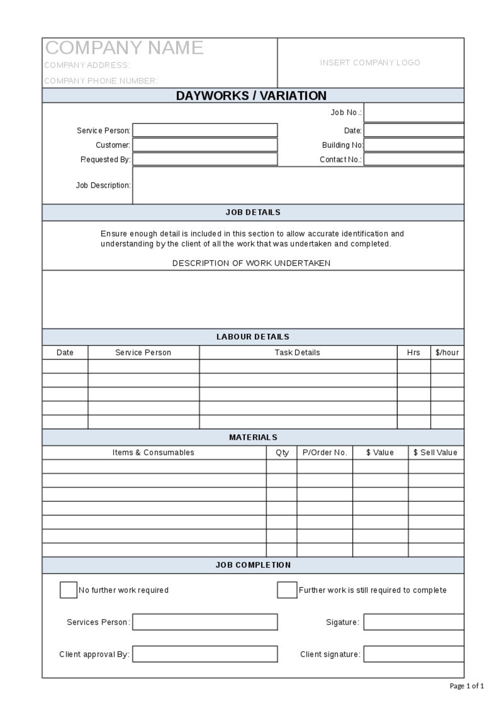 Dayworks Sheet Template, PROJECT MANAGEMENT - Etsy UK
