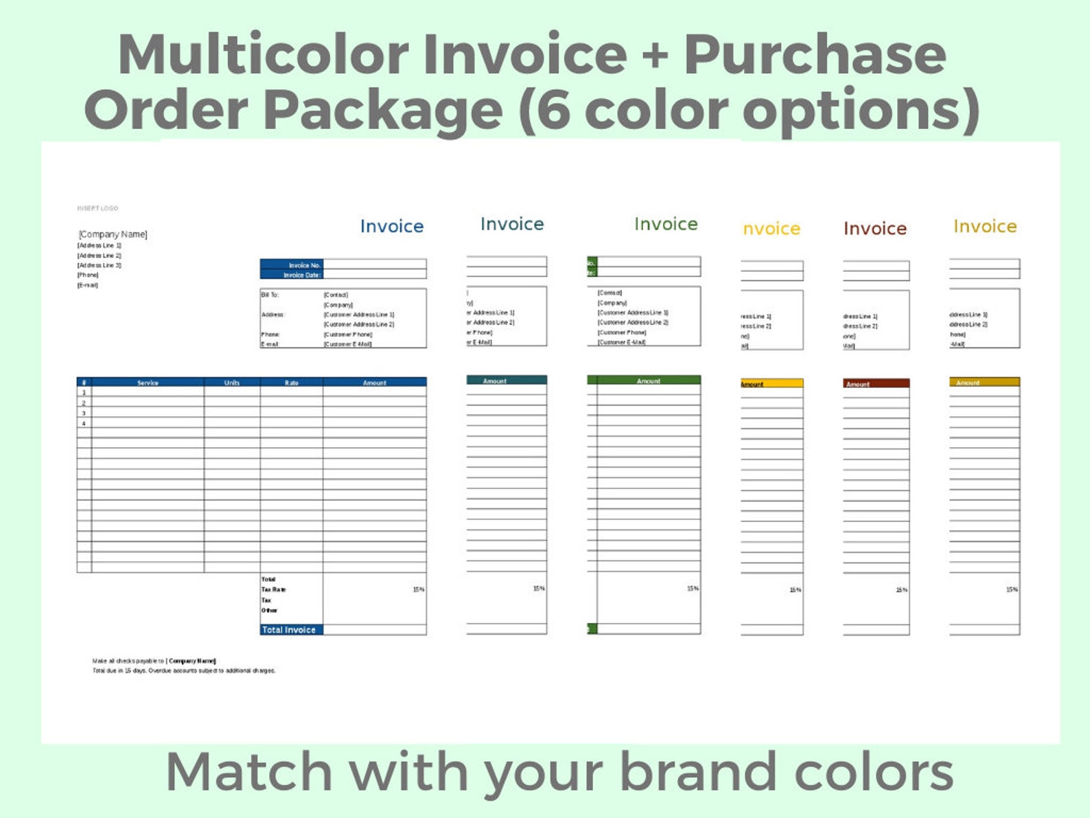 Multicolor Invoice Purchase Order Package 6 Color Options | Etsy