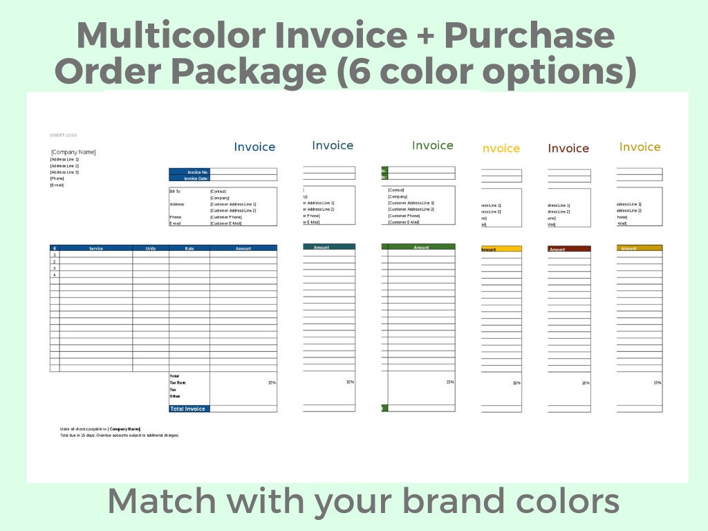 Multicolor Invoice + Purchase Order Package (6 Color Options), PROJECT ...
