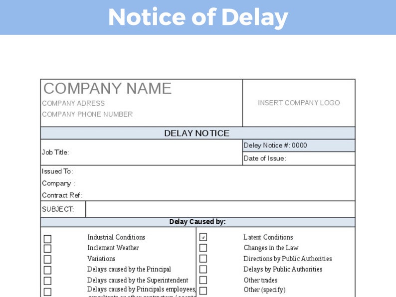 Delay Notice Template, PROJECT MANAGEMENT - Etsy
