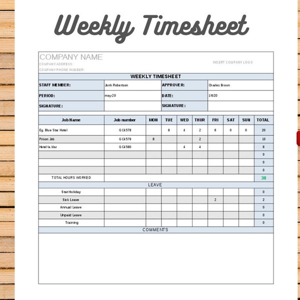 Weekly Timesheet Examples - Etsy