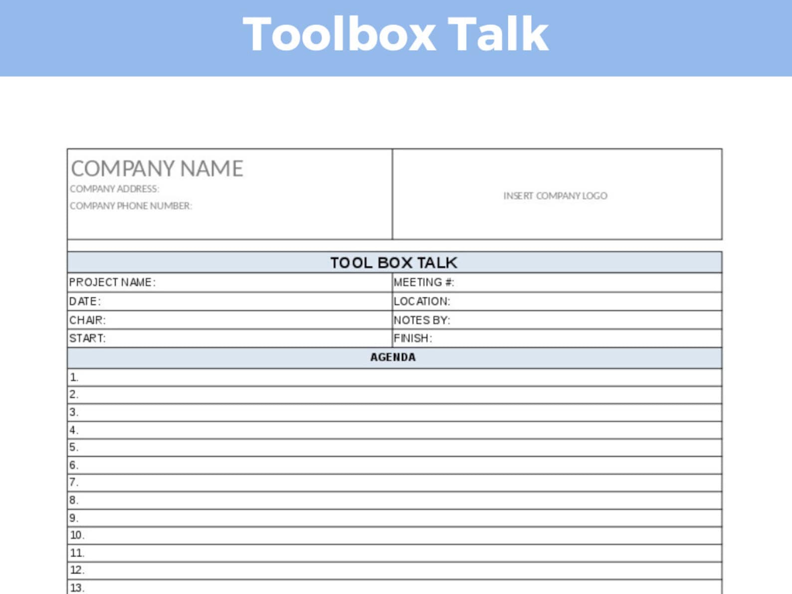Toolbox Talk Template, PROJECT MANAGEMENT - Etsy