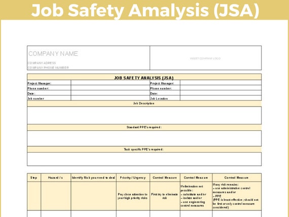 Job Safety Analysis JSA PROJECT MANAGEMENT - Etsy India