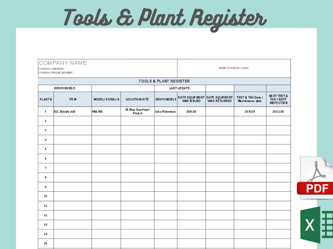 Tools & Plant Register Template, PROJECT MANAGEMENT - Etsy Australia