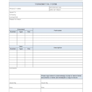 Transmittal Form, PROJECT MANAGEMENT - Etsy