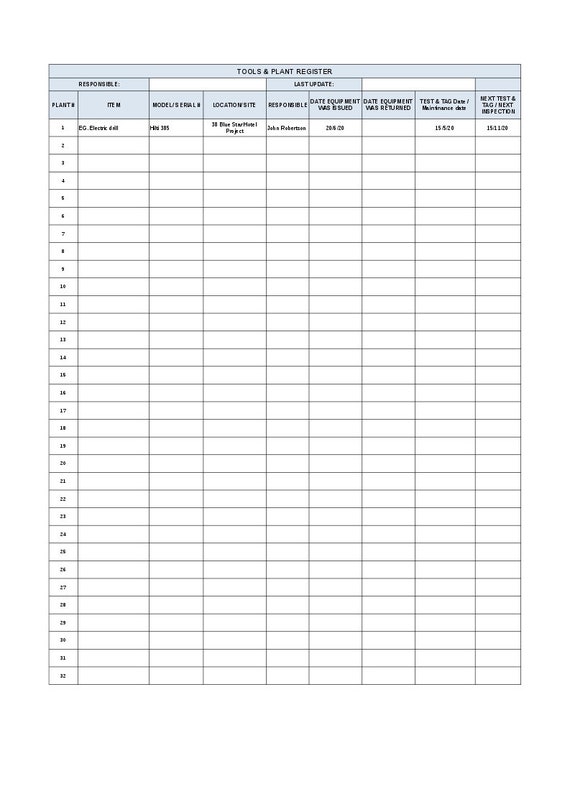 Blank Tool Inventory Forms