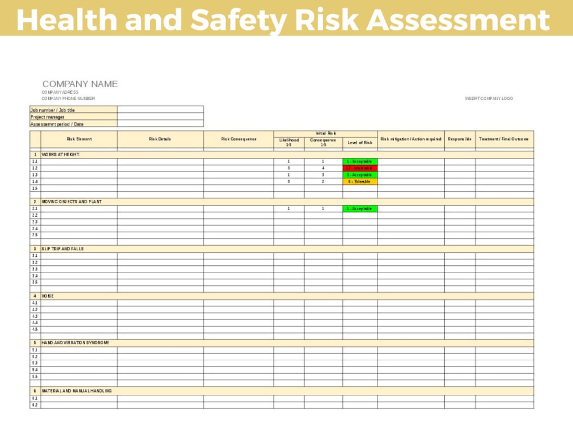 Health & Safety Risk Assessment Template, PROJECT MANAGEMENT - Etsy New ...