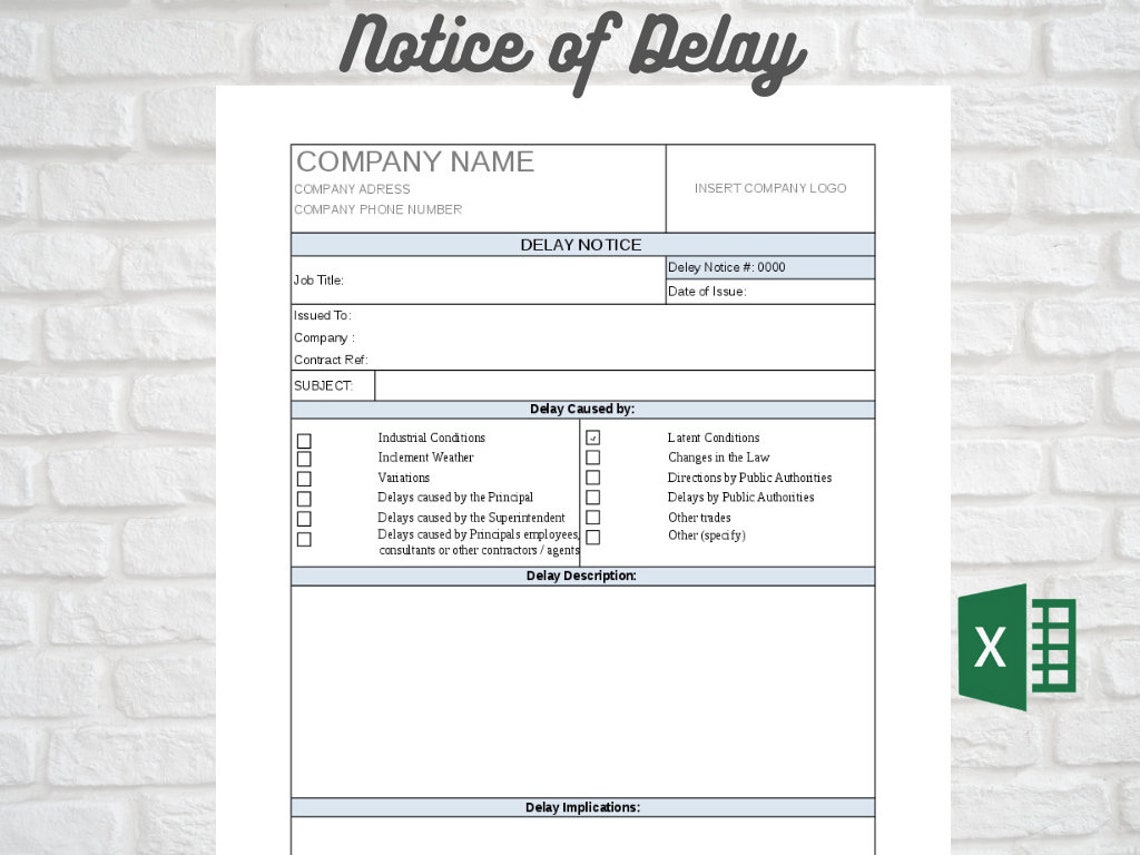 Delay Notice Template, PROJECT MANAGEMENT - Etsy