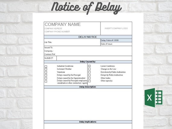 Delay Notice Template PROJECT MANAGEMENT | Etsy