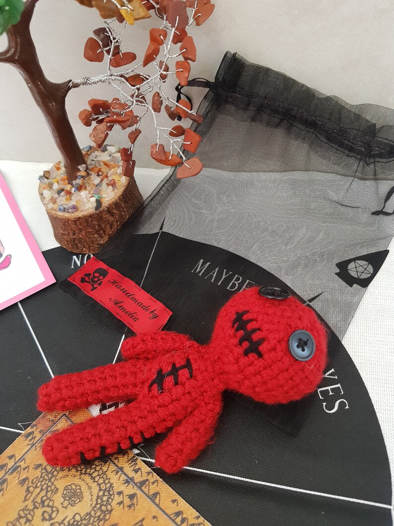 Handmade Voodoo-style Gothic Ragdoll. Crocheted in the UK. Red With ...