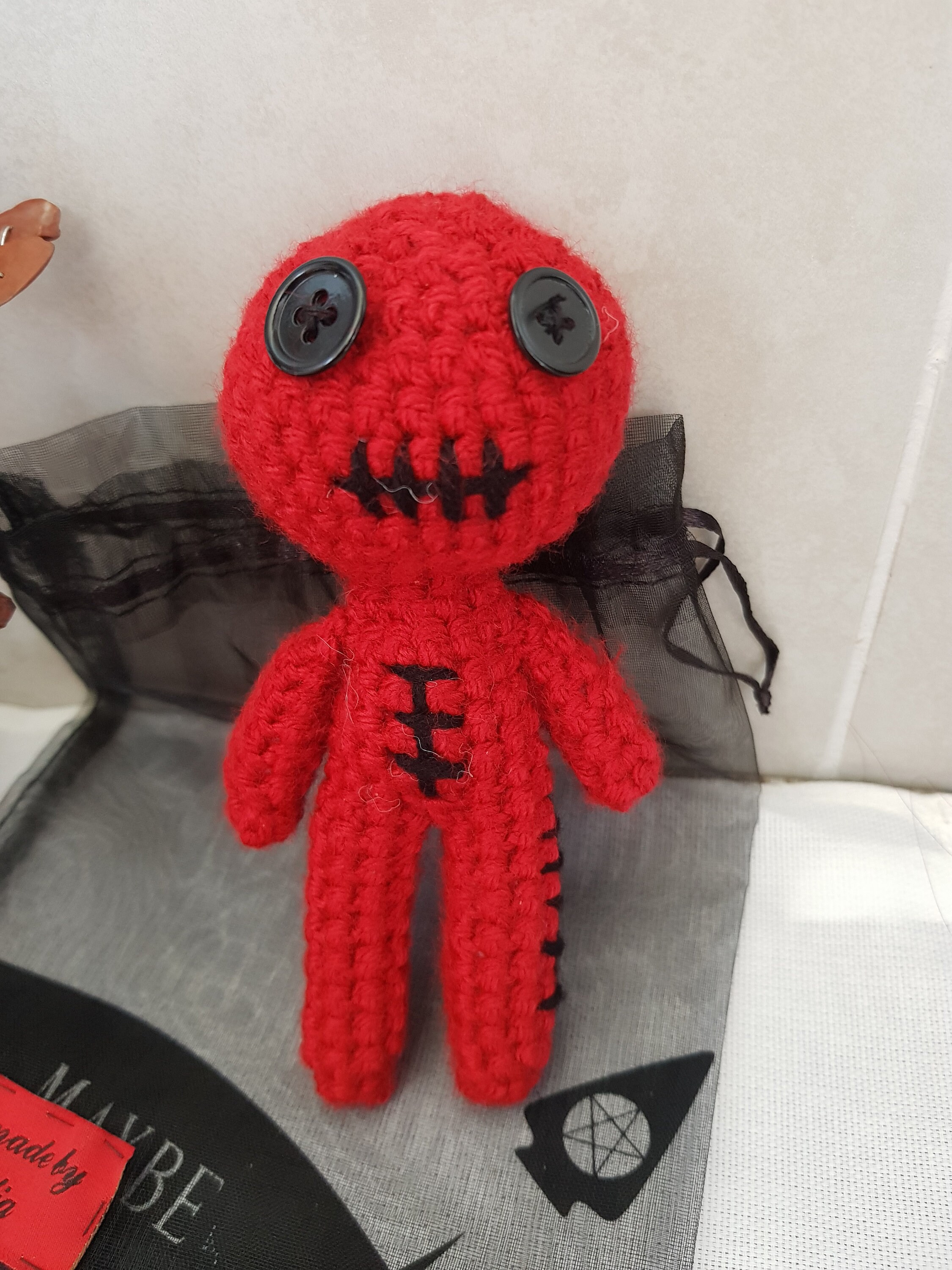 Handmade Voodoo-style Gothic Ragdoll. Crocheted in the UK. Red With ...