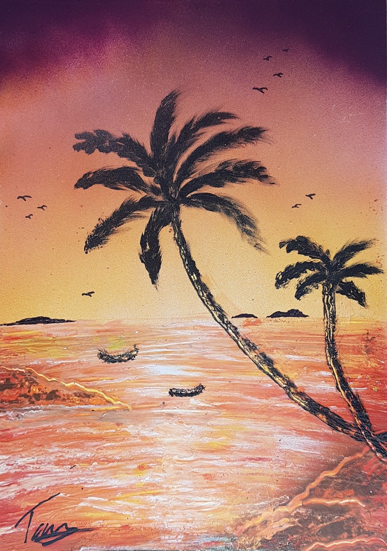 Tropical Sunset Palm Tree Spray Paint Art - Etsy UK
