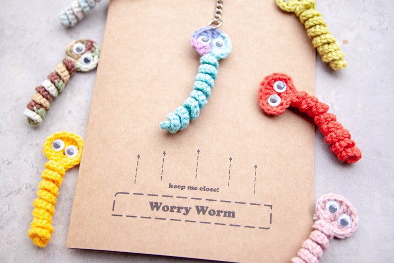 Handmade CARD: Worry Worm Keychain/ Amigurumi Crochet/ Stress - Etsy