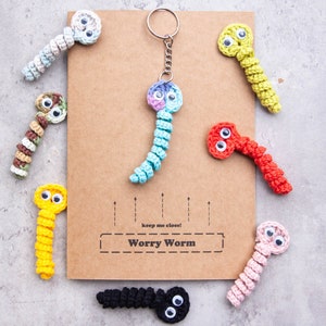 Handmade CARD: Worry Worm Keychain/ Amigurumi Crochet/ Stress Toy ...