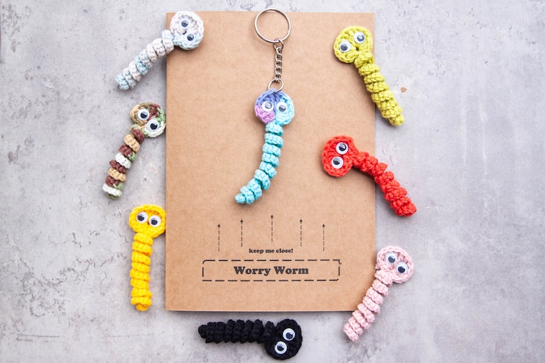 Handmade CARD: Worry Worm Keychain/ Amigurumi Crochet/ Stress - Etsy